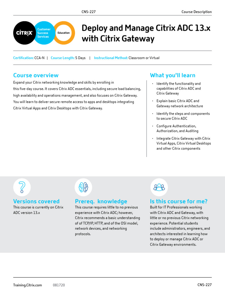 Deploy Citrix ADC 13.x & Gateway Training | PDF | Citrix Systems ...