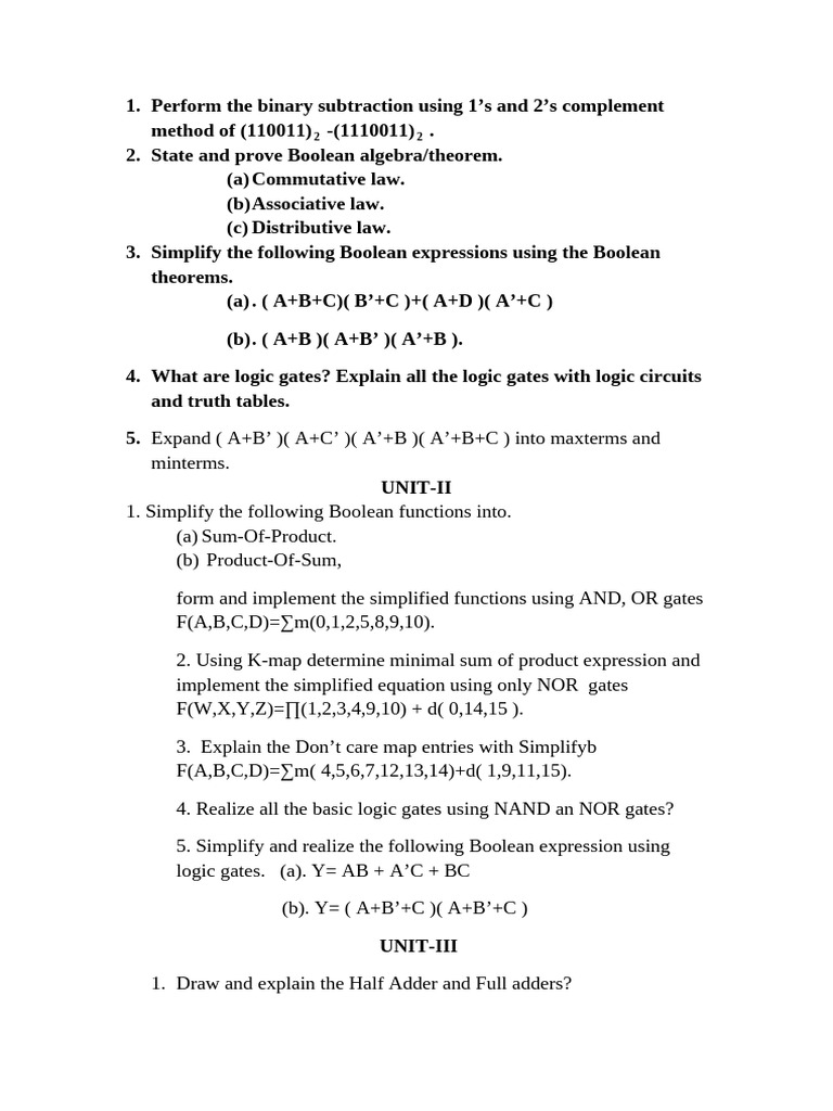 DE imp questions | PDF | Boolean Algebra | Teaching Mathematics