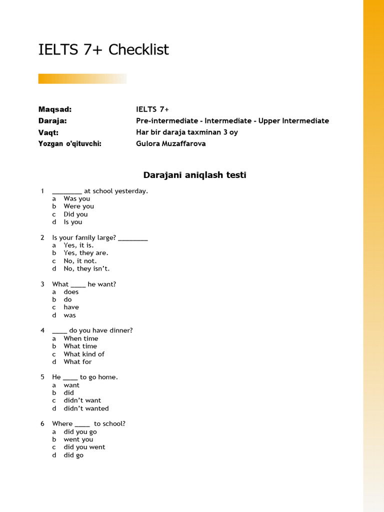 IELTS 7+ Preparation Checklist | PDF | Cuisine | Language Education