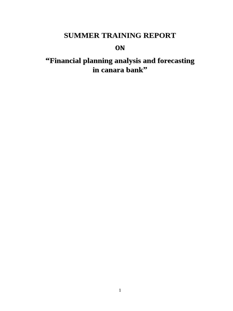 Financial Planning Analysis and Forcecasting in Canara Bank | PDF ...