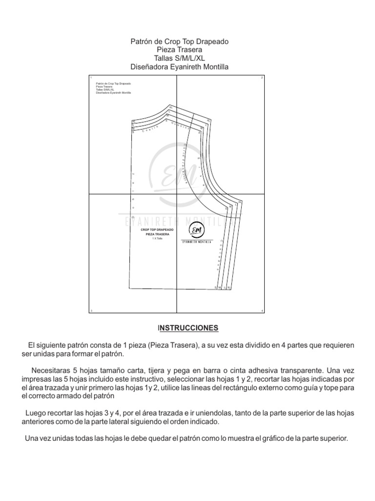 Patron Digital de Crop Top Drapeado (PIEZA TRASERA) Para Imprimir | PDF