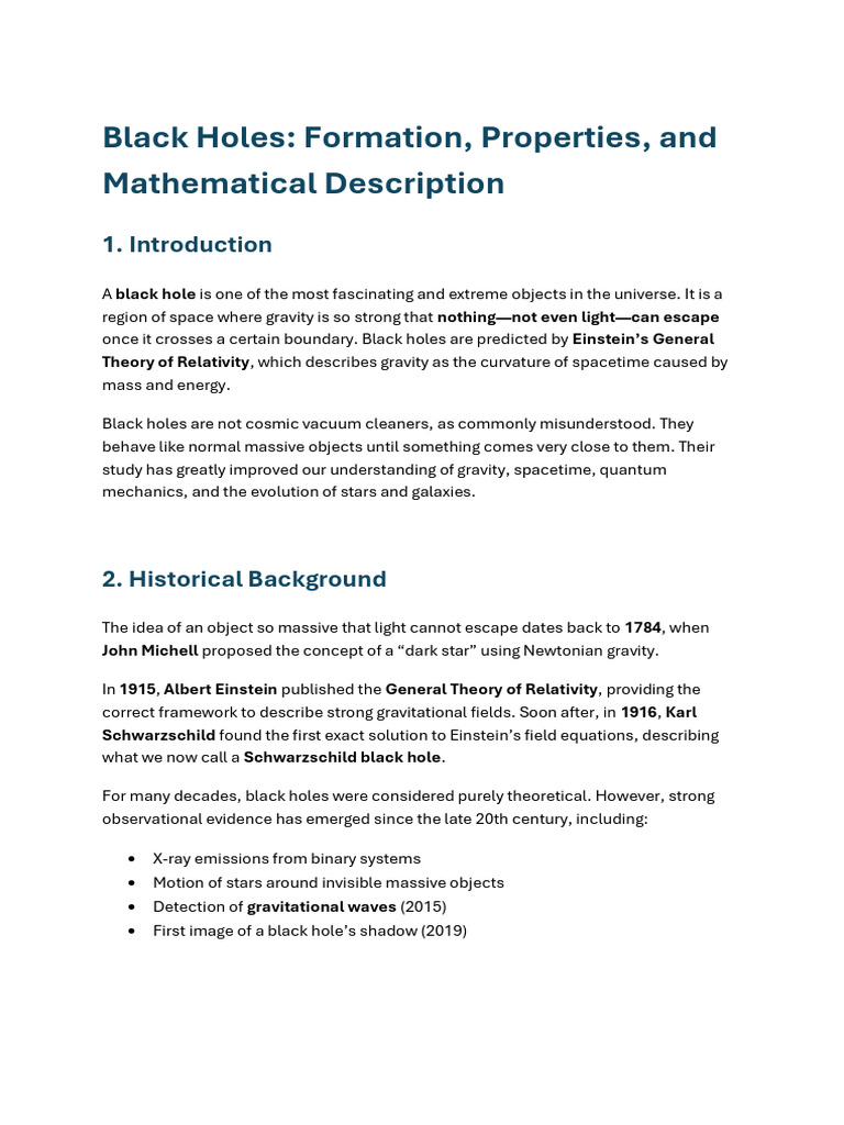 Black Holes: Formation and Properties | PDF | Black Hole | General ...