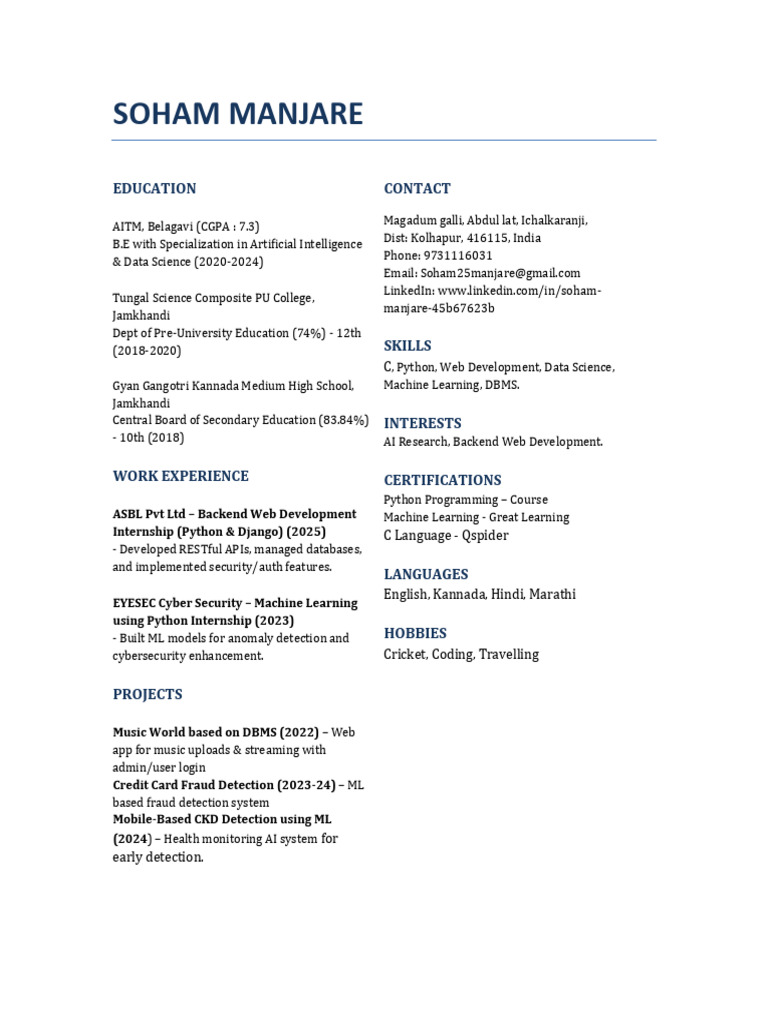 Soham Resume26 | PDF