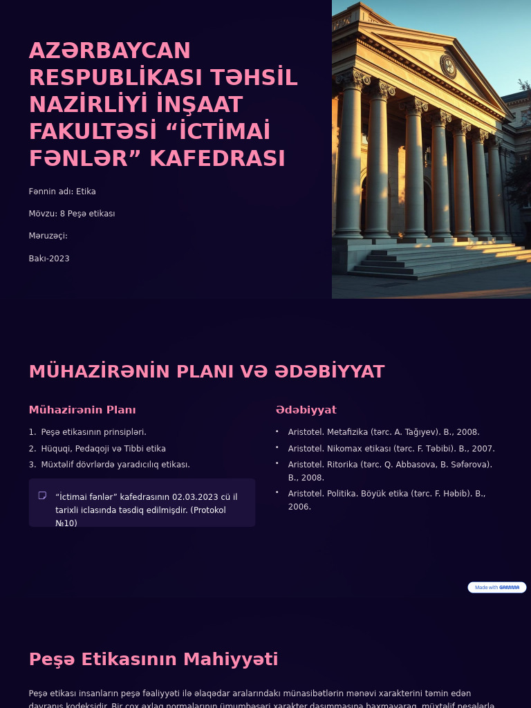 Azerbaycan Respublikasi Tehsil Nazirliyi Insaat Fakultesi Ictimai ...
