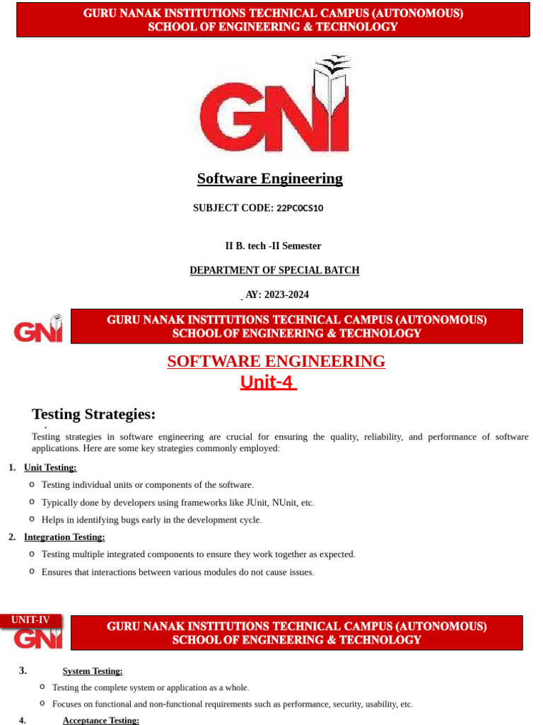 SE UNIT 4 | PDF | Software Testing | Test Driven Development