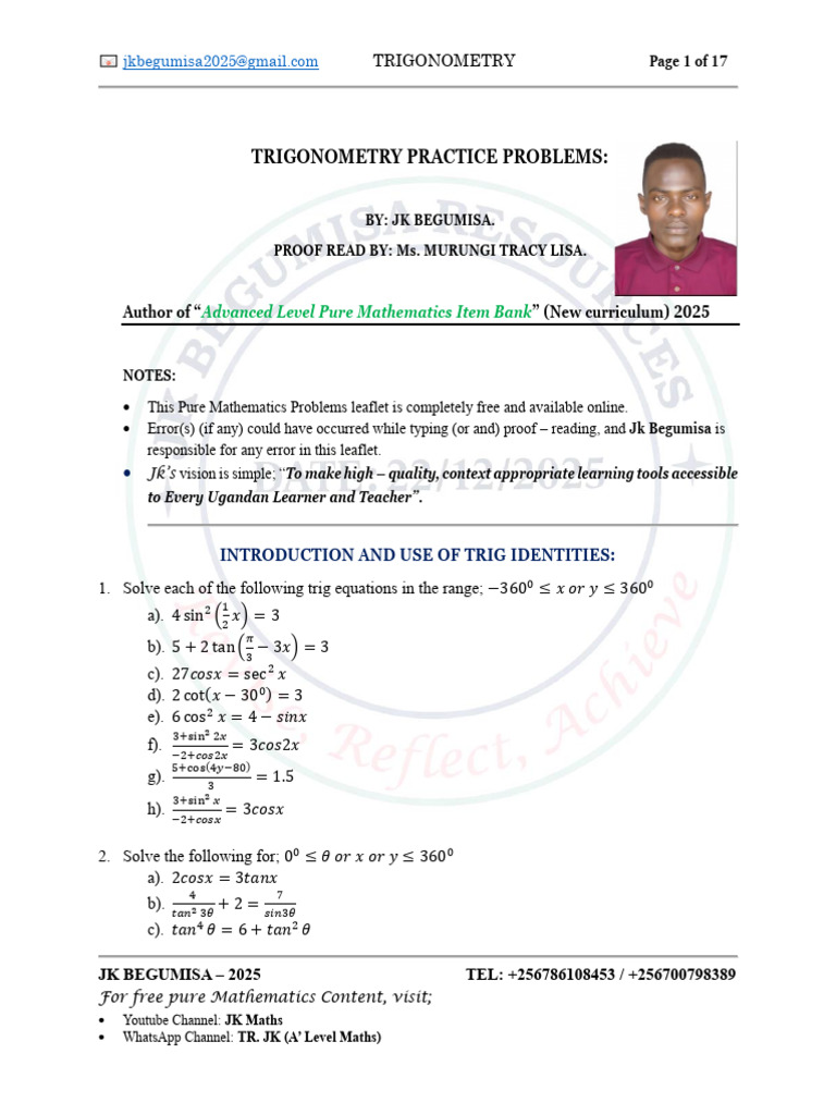 Trigonometry Practice Problems 2025 | PDF | Mathematics | Learning