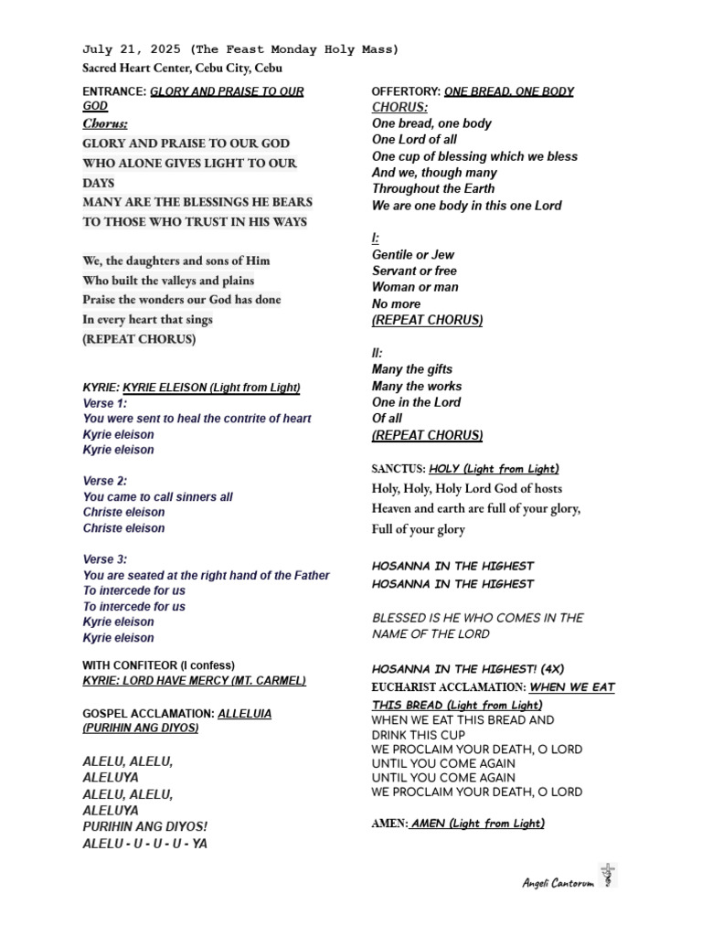 Holy Mass Program - July 21, 2025 | PDF | Christian Prayer | Catholic ...