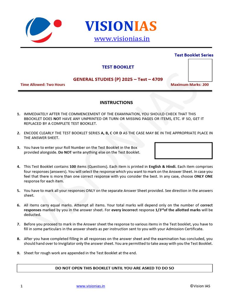 VISION IAS Prelims 2025 Test 9 With Solution in English | PDF | Justice ...