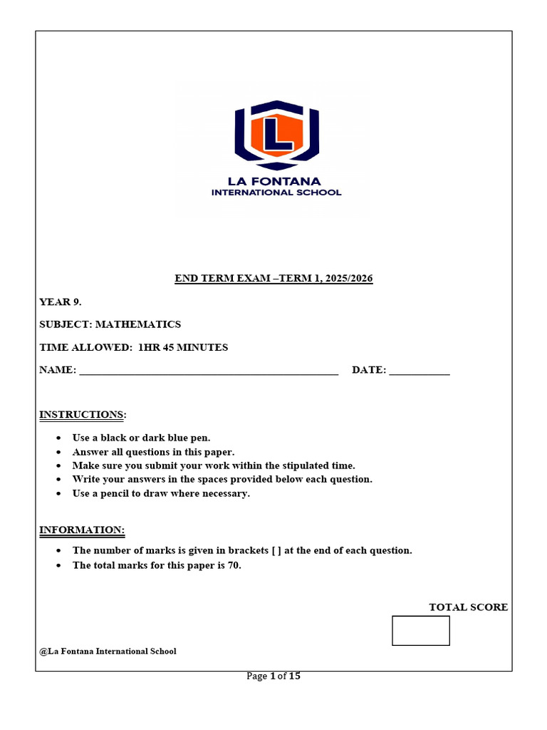 Mathematics Year 9 Ennd Term 1 | PDF | Mathematics