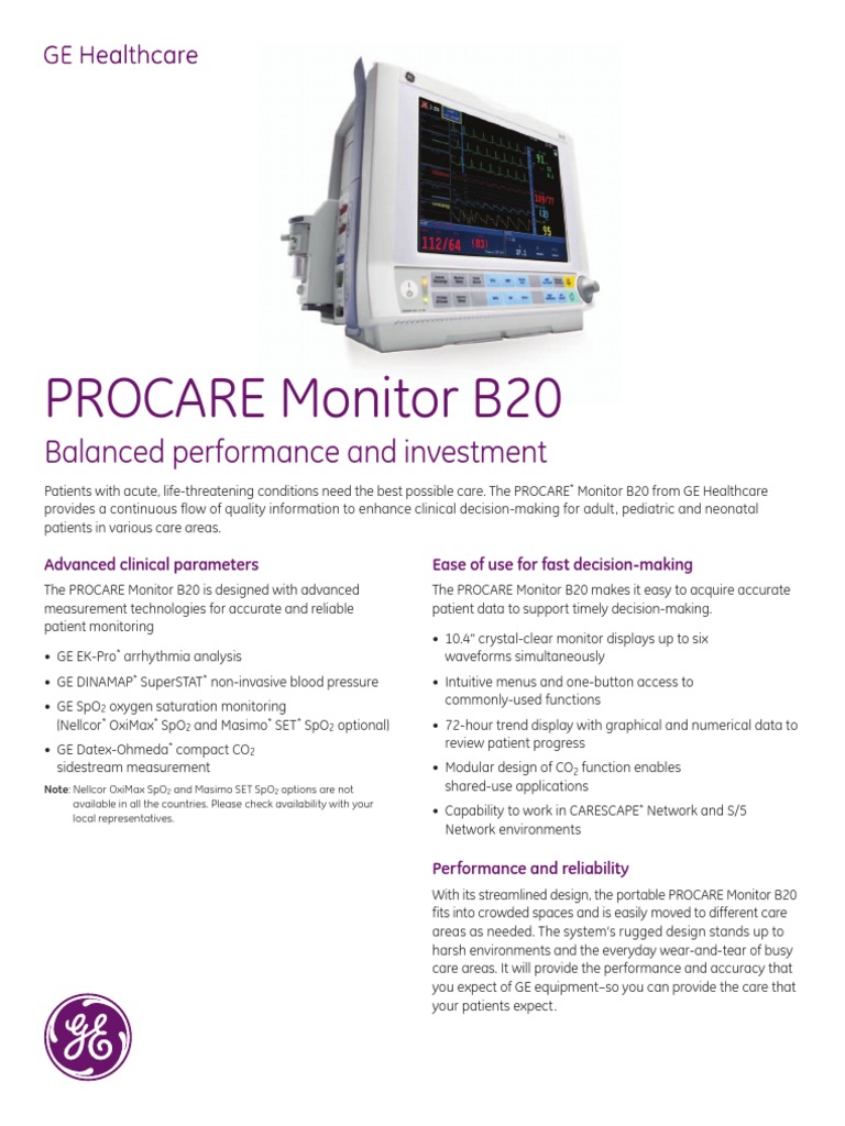 B20 Specs Sheet - Mature Market | PDF | Monitoring (Medicine ...