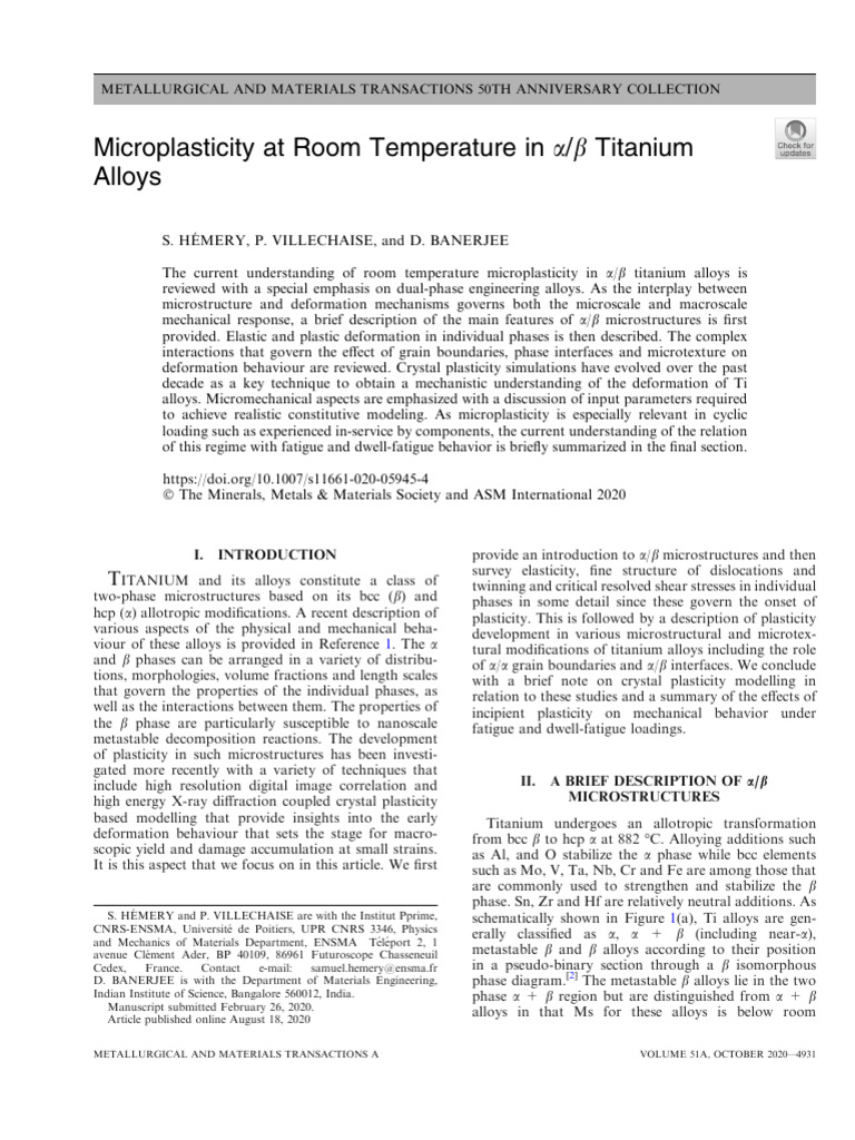 Microplasticity at Room Temperature in Alpha:Beta Titanium Alloys 2020 ...