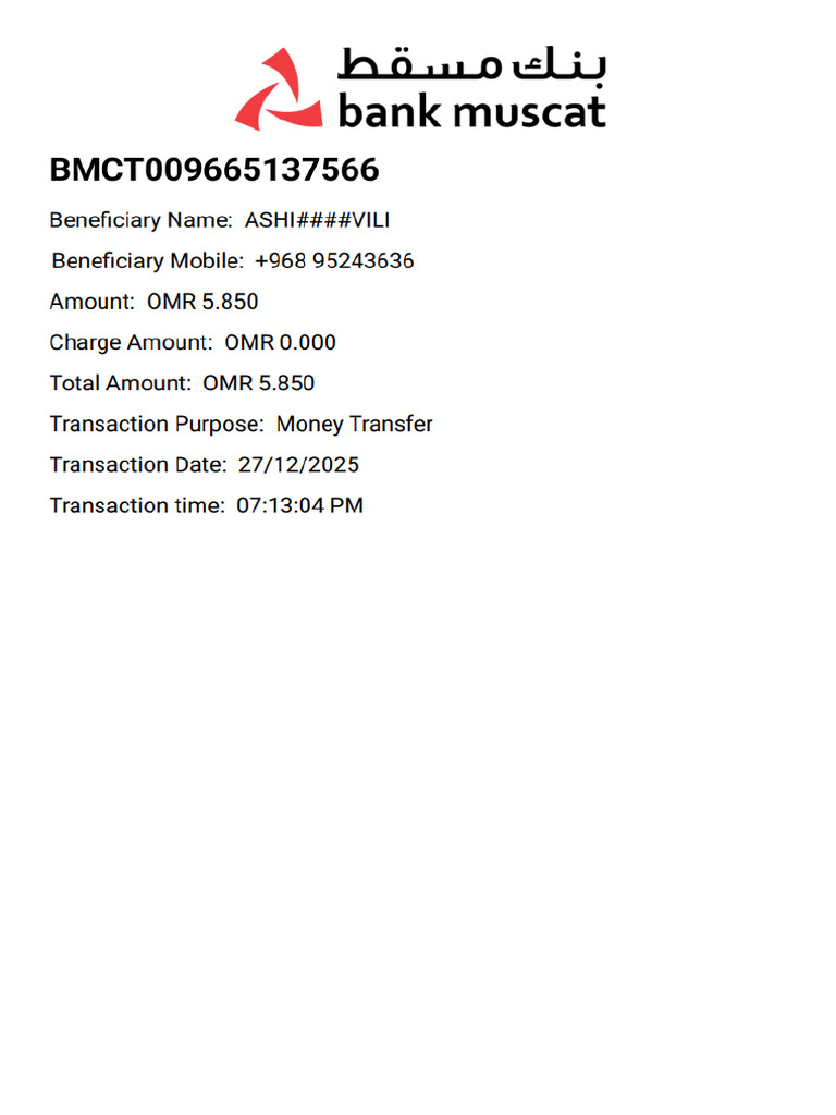Bank Muscat Receipt | PDF