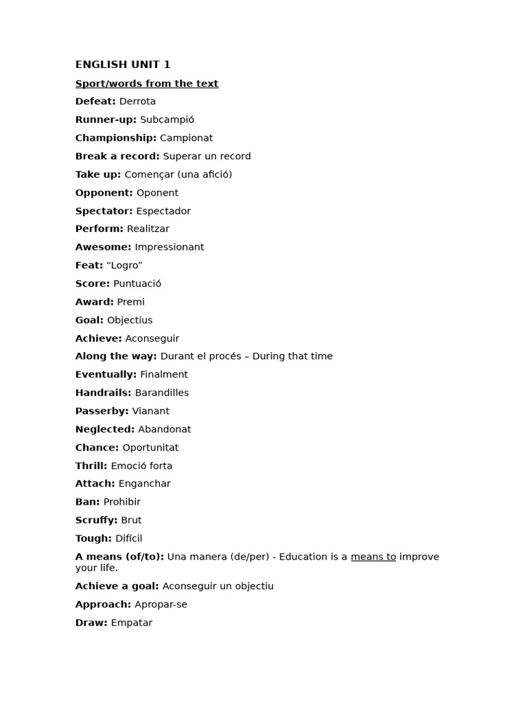 ENGLISH UNIT 1 voc | PDF