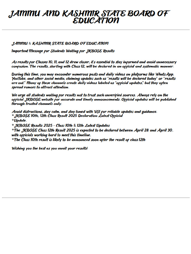 Jkbose Important Notification | PDF