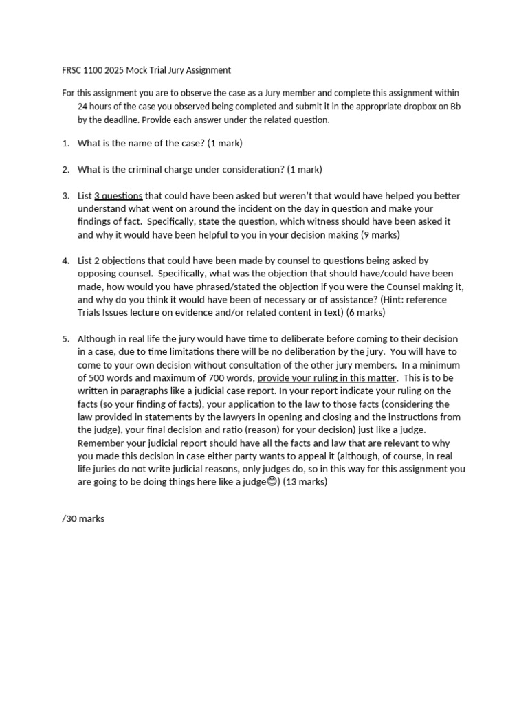 FRSC 1100 Jury Assignment 2025 | PDF