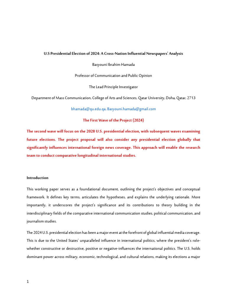The U.S Presidential Election Project Working Paper | PDF | Framing ...