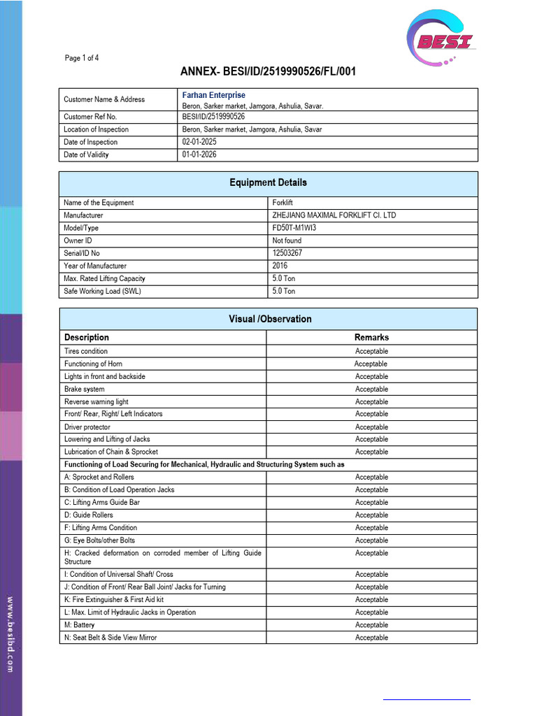 FE_BESI_ID_2519990526_FL_001_ANNEX - | PDF | Forklift | Vehicles