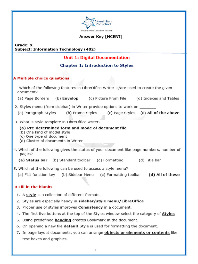 NCERT Grade X IT Answer Key: Styles & Images | PDF | Shape | Digital Image