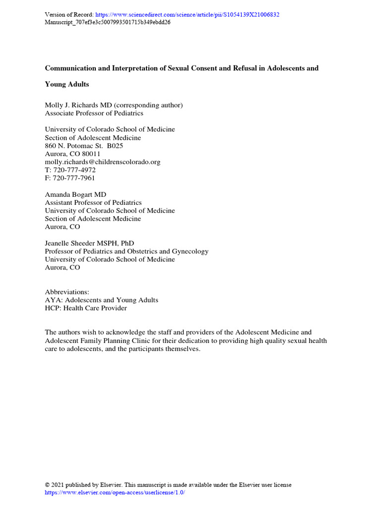 Understanding Sexual Consent in AYA | PDF | Consent | Survey Methodology
