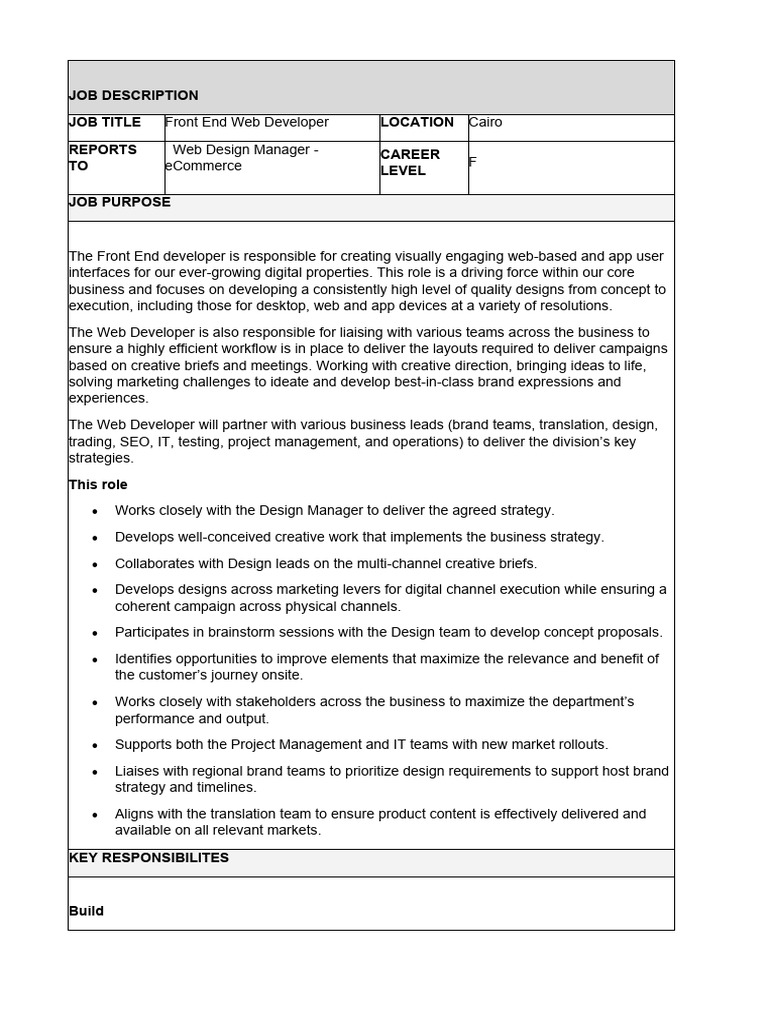 Web Designer JD with Web Development Focus | PDF | Design | Software Engineering