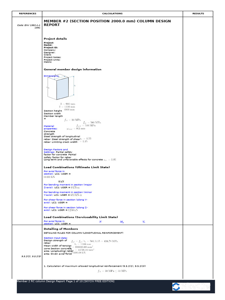 Member RC Column Design Report | PDF | Bending | Shear Stress