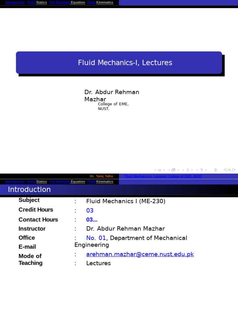 Lectures FM1 | PDF | Fluid Mechanics | Fluid Dynamics