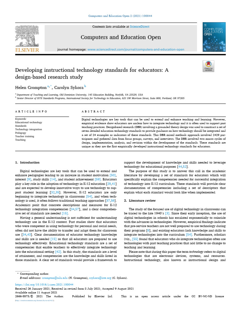 Developing Instructional Technology Standards For Educators - A Design ...
