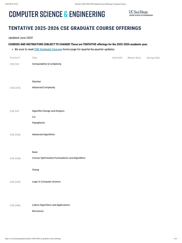 CSE 200+ Course Calendar | PDF | Machine Learning | Artificial Intelligence