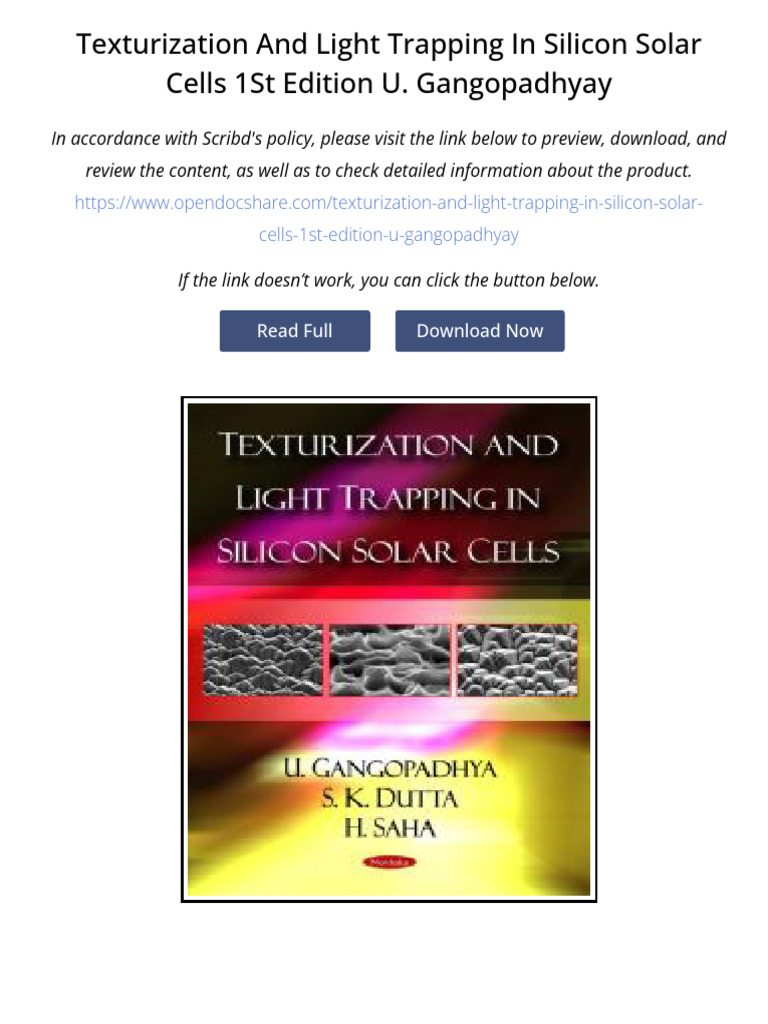 Texturization and Light Trapping in Silicon Solar Cells 1st Edition U ...
