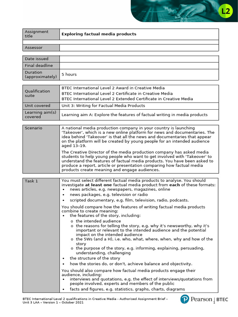Unit 3 Writing Fact Med Prods AAB Learning Aim A | PDF | Human ...