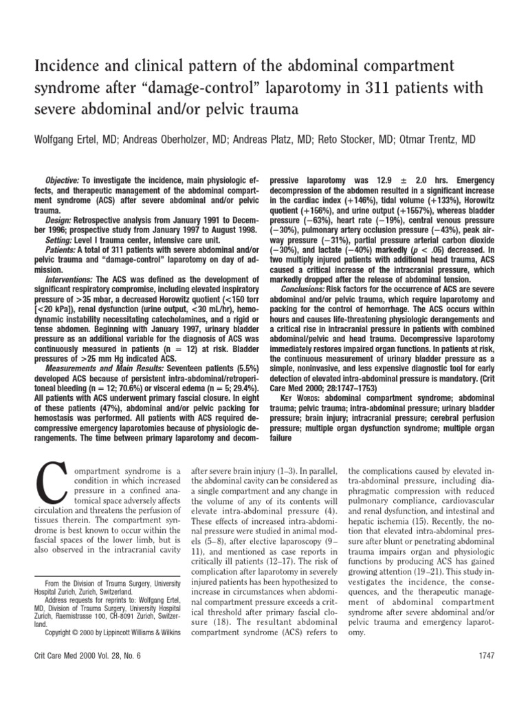 Incidence and Clinical Pattern of The Abdominal Compartment Syndrome ...