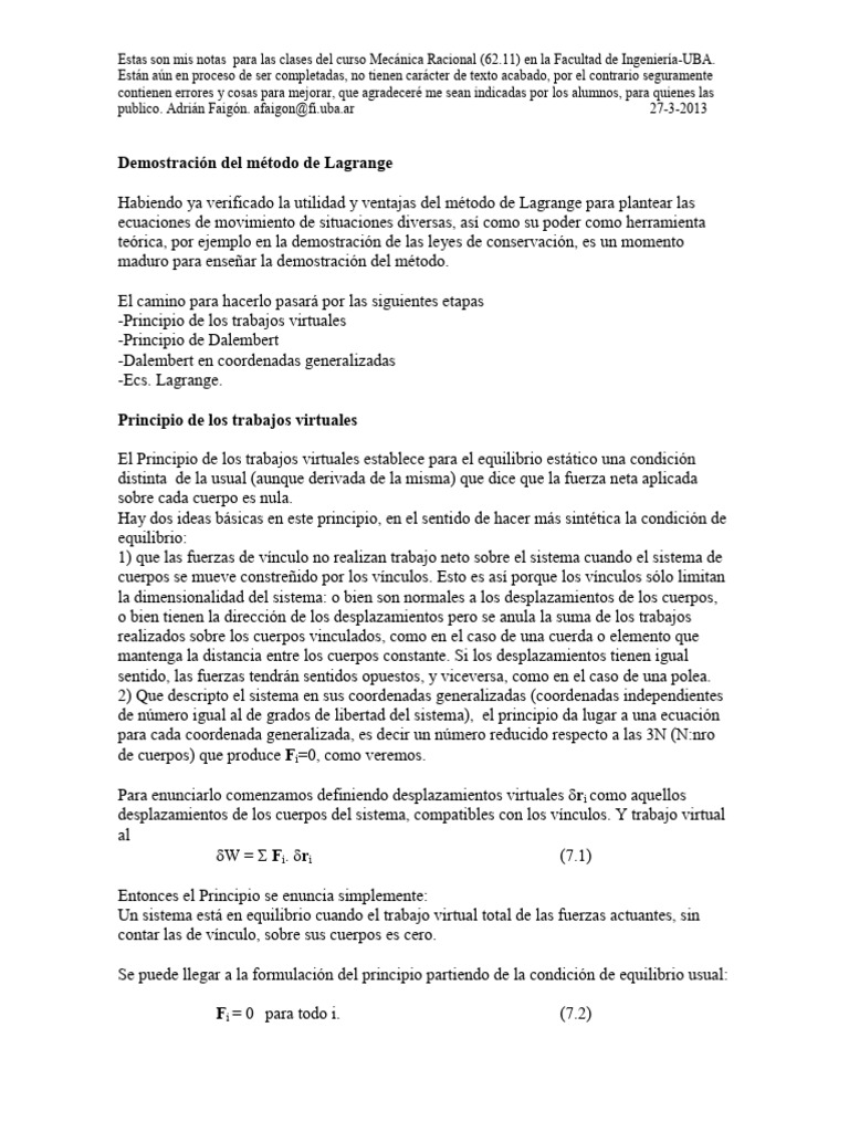 Mecanica Rac 07 de Newton A Lagrange - Dalembert | PDF | Fuerza ...