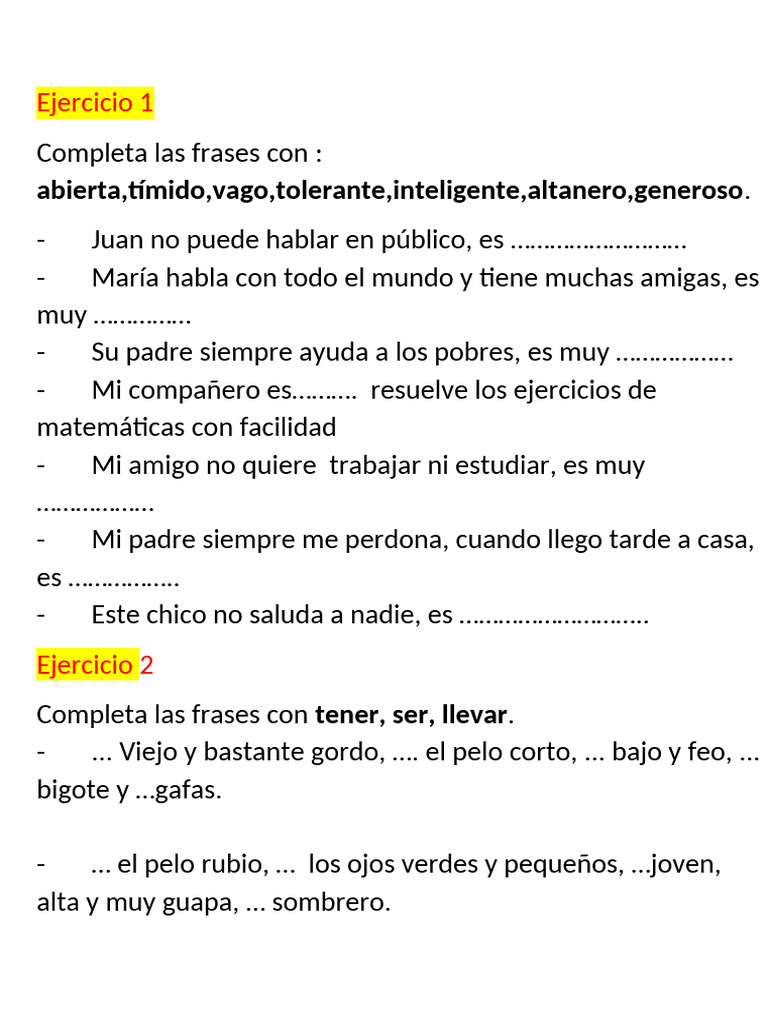 Completa Las Frases Con | PDF