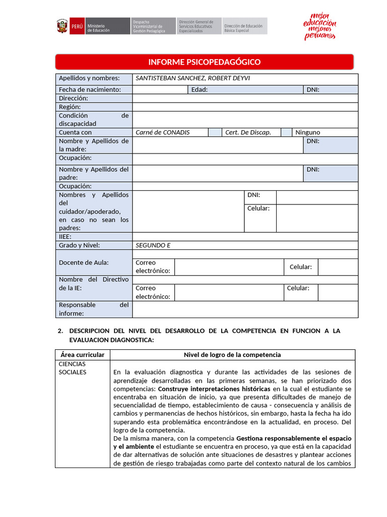 Informe Psicopedagógico Ccss (2) | PDF