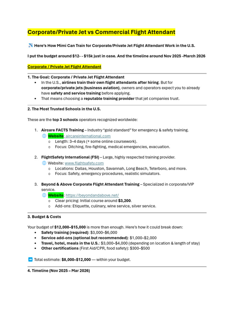 Corporate Jet Flight Attendant Training Guide | PDF | Airlines | Flight ...