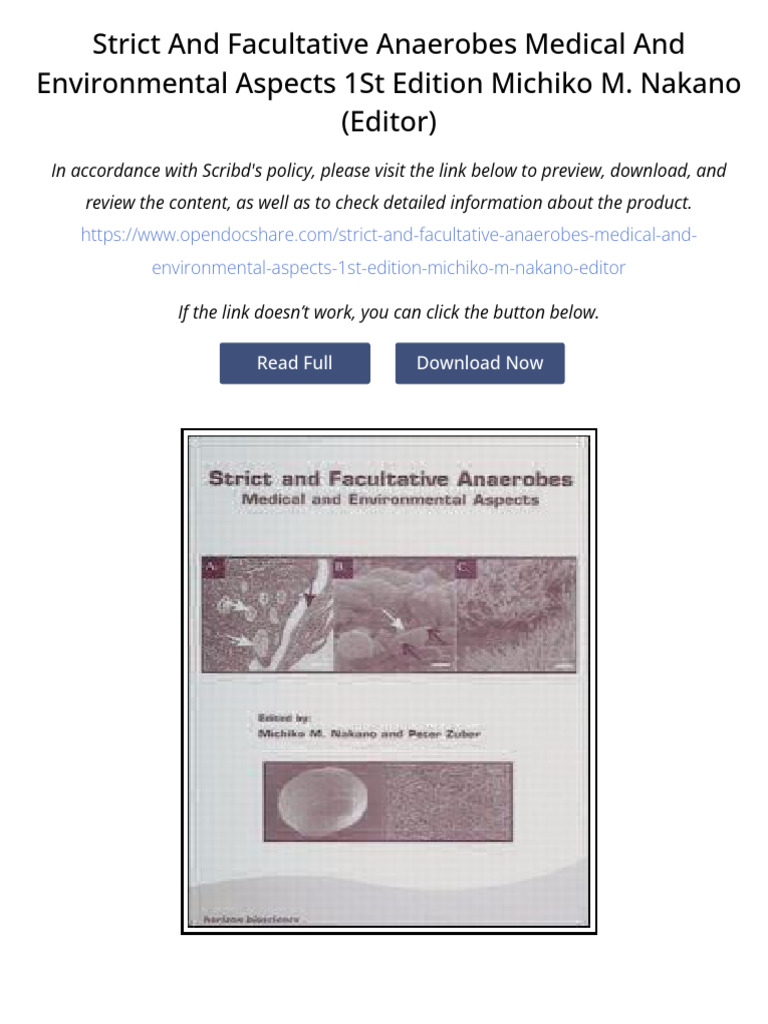 Strict and Facultative Anaerobes Medical and Environmental Aspects 1st ...