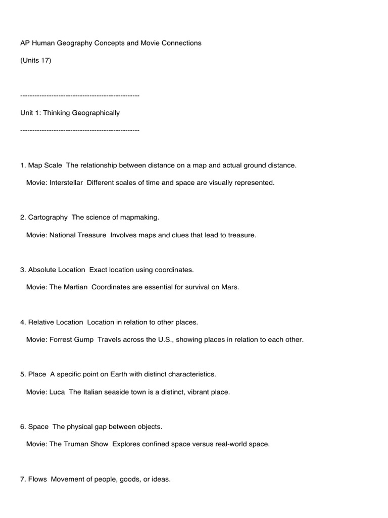 Full AP Human Geo Units 1 to 7 Movie Connections | PDF | Geography ...