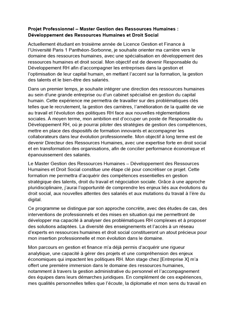 Projet de Master en RH et Droit Social | PDF | Gestion des ressources ...