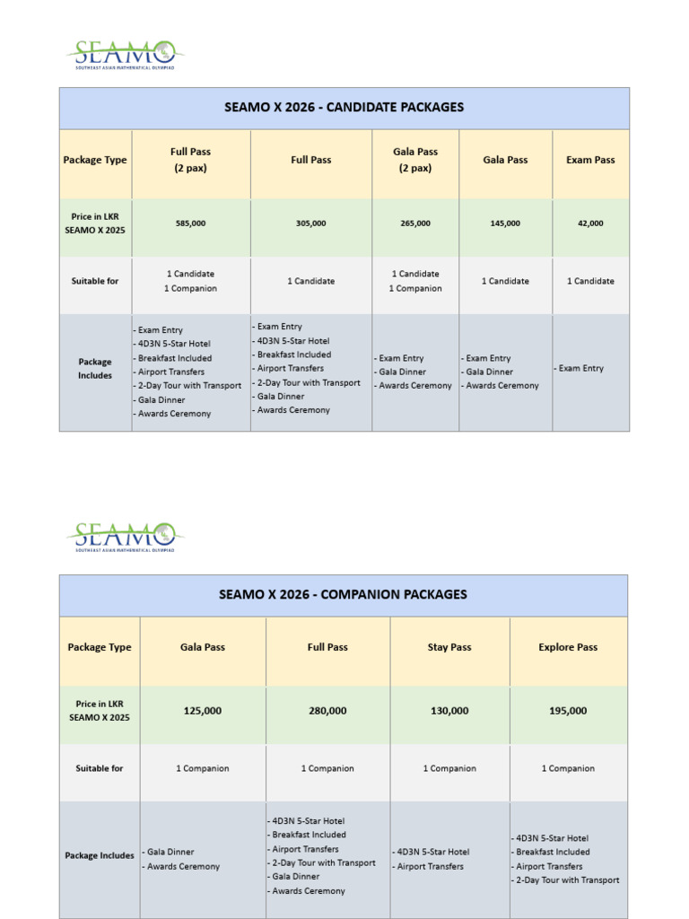 SEAMO X 2026 Packages | PDF