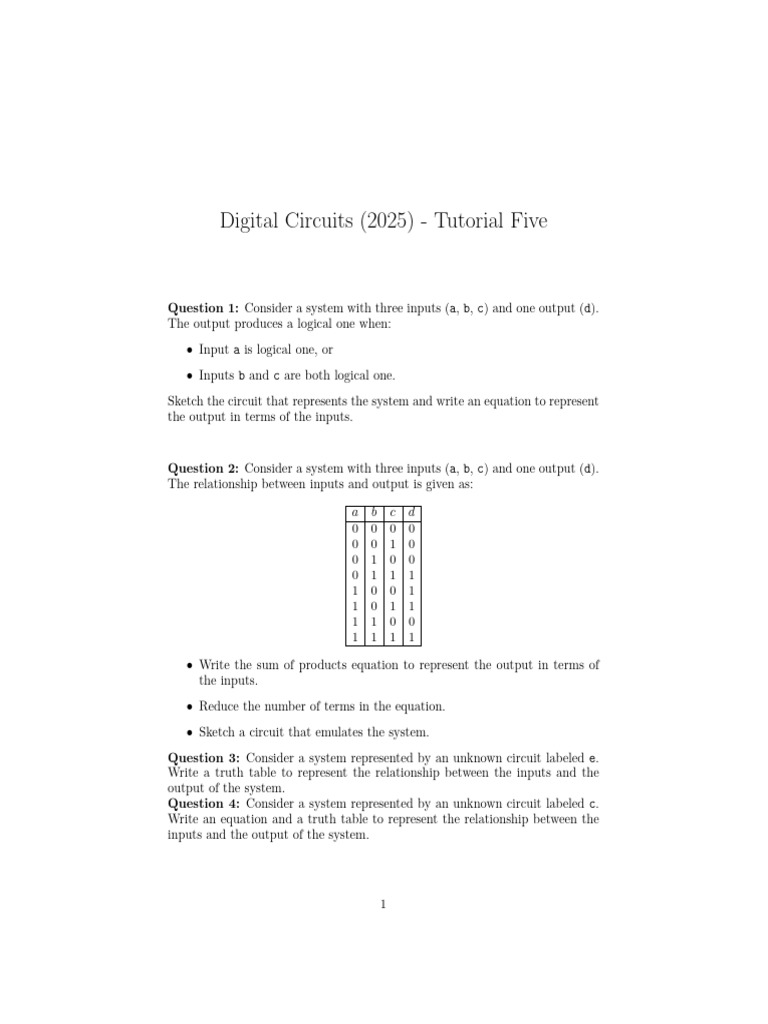 Digital Circuits Tutorial 5 | PDF
