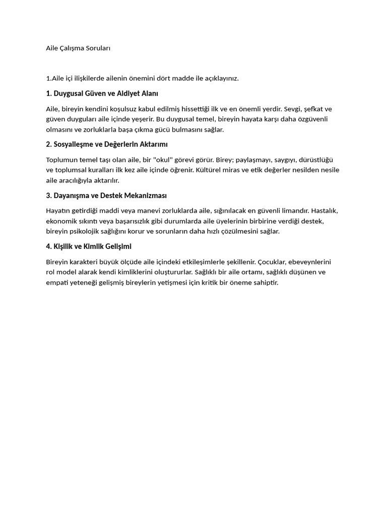 Aile Çalışma Soruları | PDF