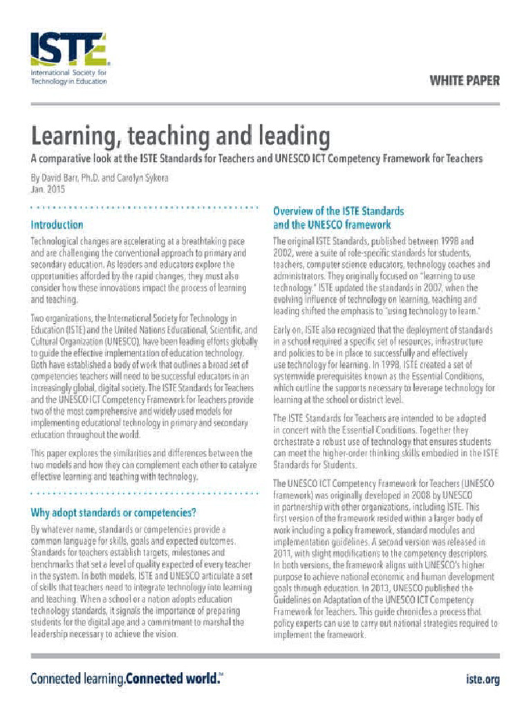 Learning Teaching Whitepaper ISTE Standards-UNESCO ICT CFT | PDF