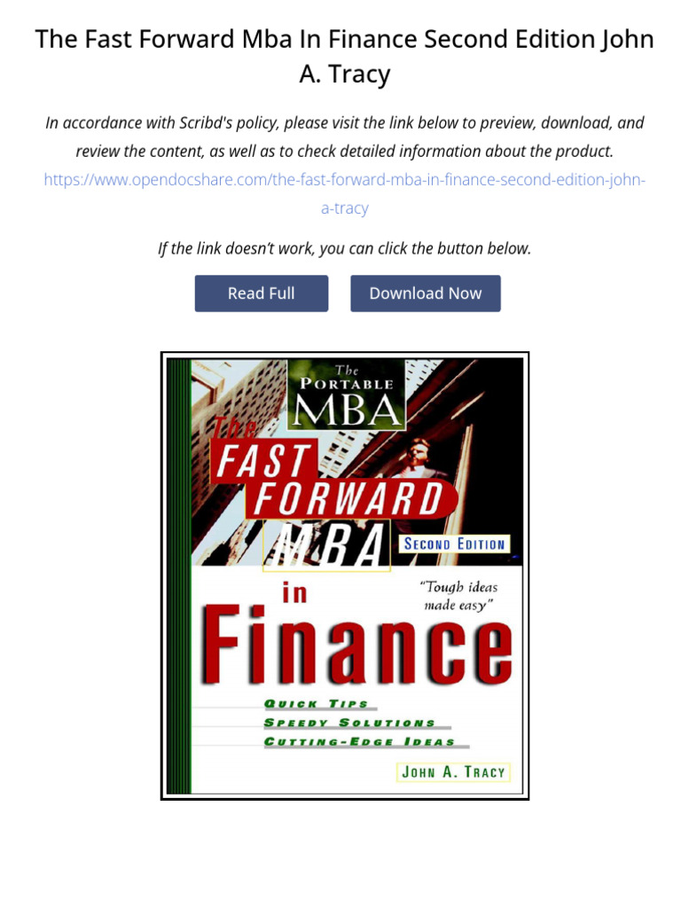 The Fast Forward MBA in Finance Second Edition John A. Tracy available ...