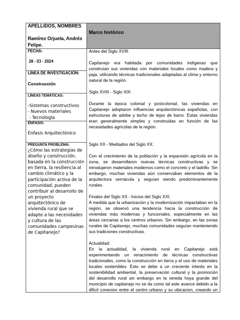 Felipe Ramiez Marco Historico | PDF | Sustentabilidad | Área rural