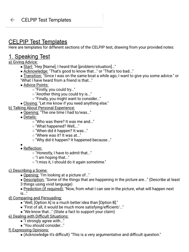 CELPIP Test Templates | PDF | Idiom