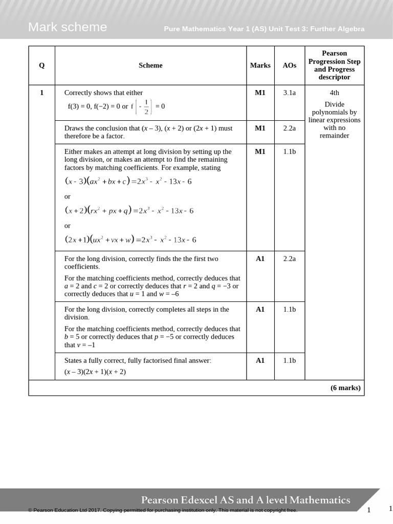 As Maths Pure Unit 3 MS | PDF | Factorization | Equations