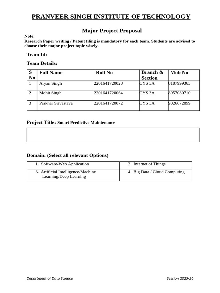 Smart Predictive Maintenance Project Proposal | PDF | Internet Of ...