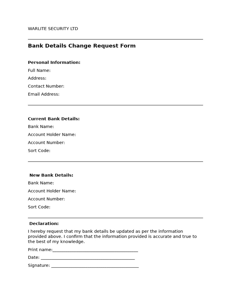 Bank Details Change Request Form | PDF