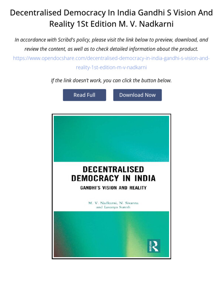 Decentralised Democracy in India Gandhi s Vision and Reality 1st ...
