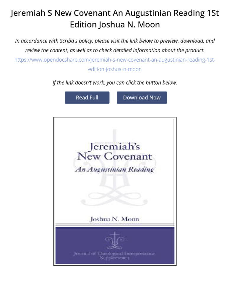 Jeremiah s New Covenant An Augustinian Reading 1st Edition Joshua N ...